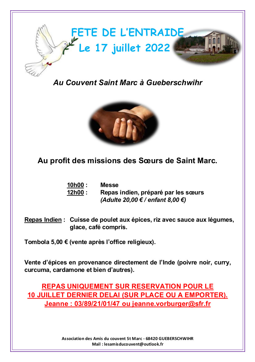 Affiche ENTRAIDE A4 2022 | Soeurs de Saint Joseph de Saint Marc